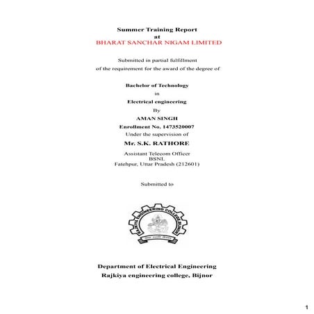 BSNL electrical engineering report file | PDF