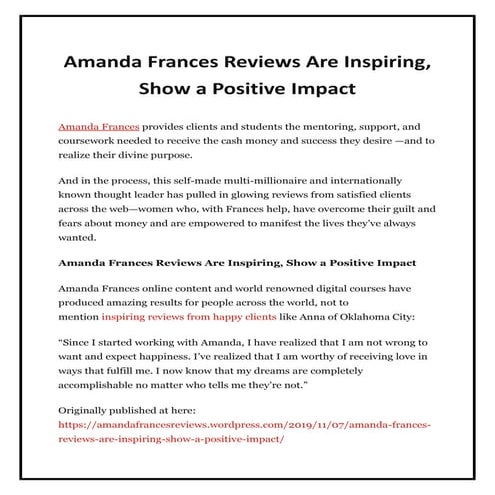 Amanda Frances Reviews Are Inspiring, Show a Positive Impact | PDF