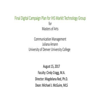Digital Campaign Plan for IHS Markit Technology | PPT