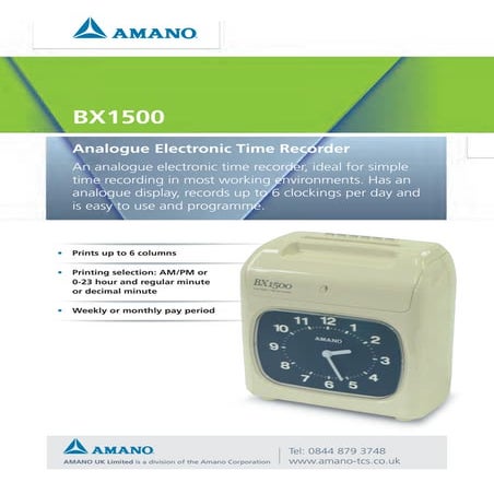 Amano BX1500 Time Recorder | PDF