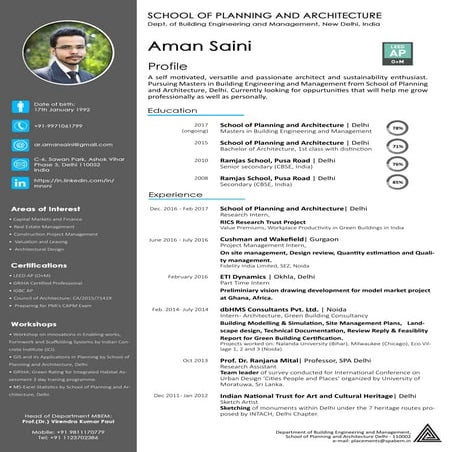 Aman Saini C.V. March 2017 | PDF