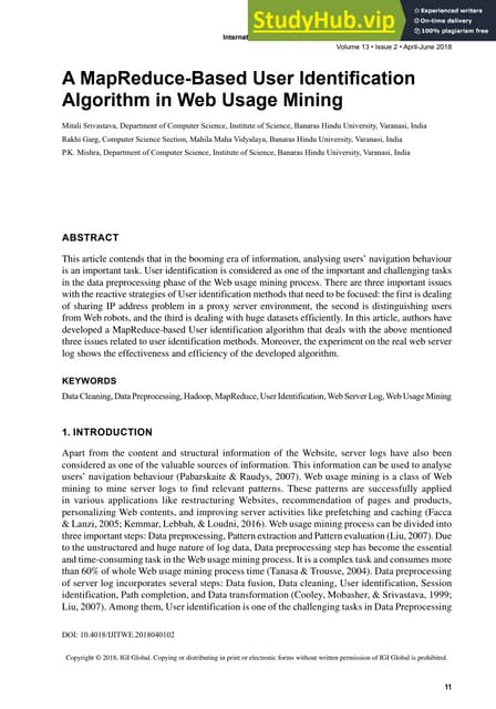 A Mapreduce Based User Identification Algorithm In Web Usage Miningpdf