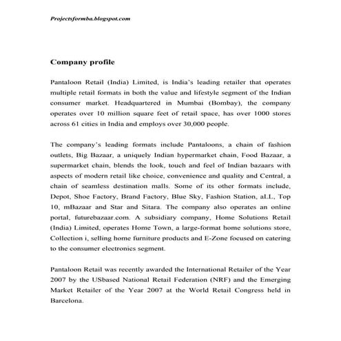 A marketing project on big bazaar | DOC