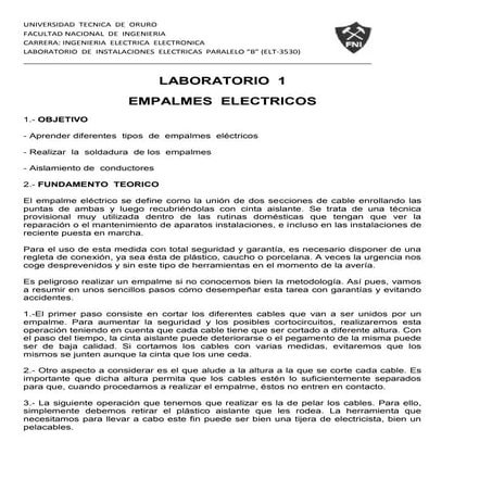 Tipos de empalmes eléctricos y pasos para realizarlos | DOCX