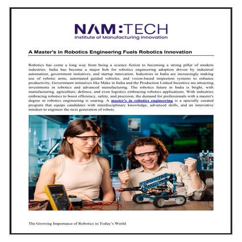 A Master's in Robotics Engineering Fuels Robotics Innovation | PDF