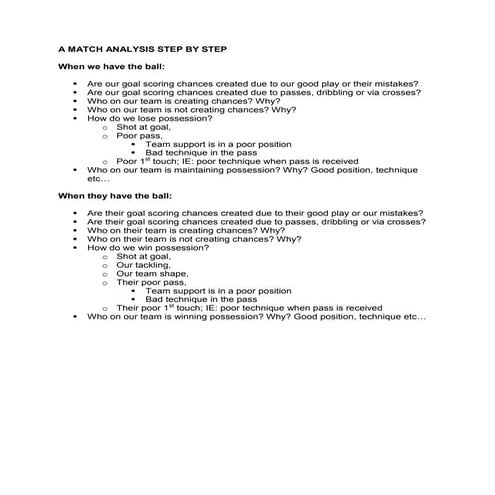 A match analysis step by step | PDF | Soccer | Sports