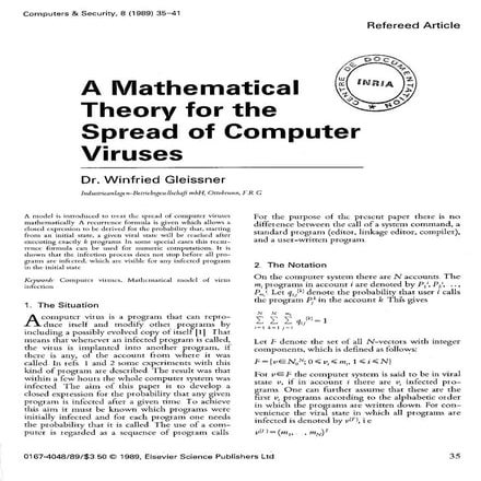 A mathematical theory for the spread of computer viruses | PDF