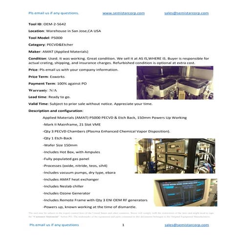 Amat p5000 pecvd and etcher | PDF
