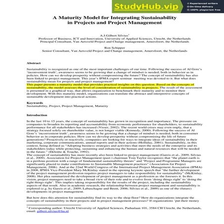 A Maturity Model For Integrating Sustainability In Projects And Project ...