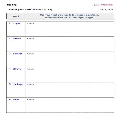 Amazing Bird Nests Sentence Activity | DOCX | Birdwatching | Hobbies ...