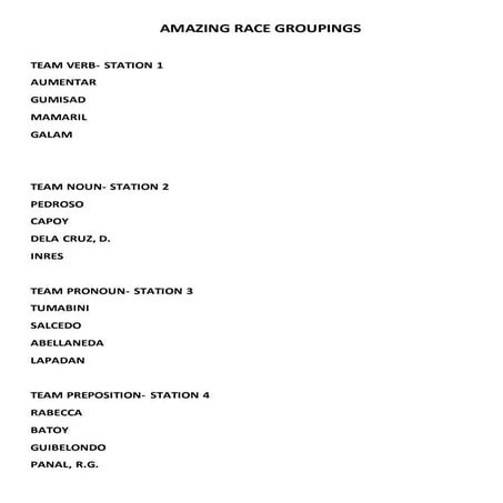 Grammar Amazing Race Groupings | DOCX
