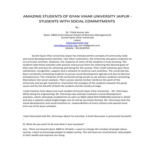 Amazing students of gyan vihar university jaipur with social commitments changing the society ...