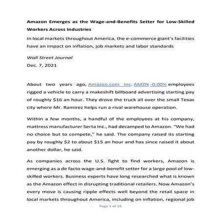 Amazon Emerges as the Wage-and-Benefits Setter for Low-Skilled Workers ...