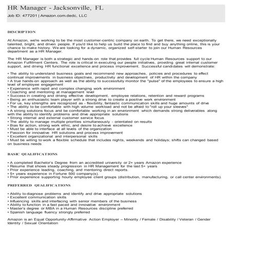 Amazon Job Descriptions - Jacksonville, FL | DOCX