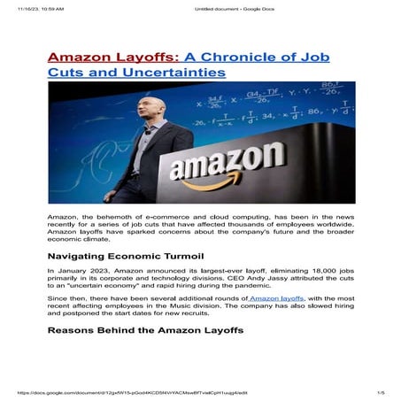 Amazon Layoffs-A Chronicle of Job Cuts and Uncertainties | PDF