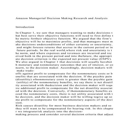 Amazon Managerial Decision Making Research and Analysis Intr.docx