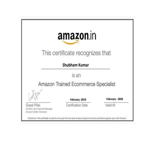 Amazon Trained E-Commerce Specialist - Shubham Kumar | PPT