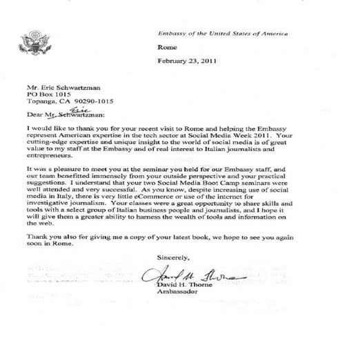 Letter Ambassador David H. Thorne | PDF