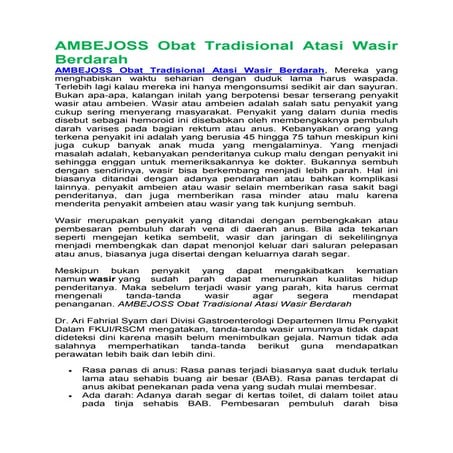 Ambejoss obat tradisional atasi wasir berdarah | PDF