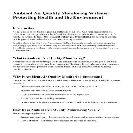 Ambient Air Quality Monitoring: Protecting Health and the Environment | PDF