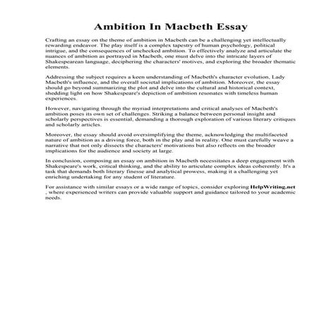 Ambition In Macbeth Essay. Example essay: The Theme of Ambition in ...