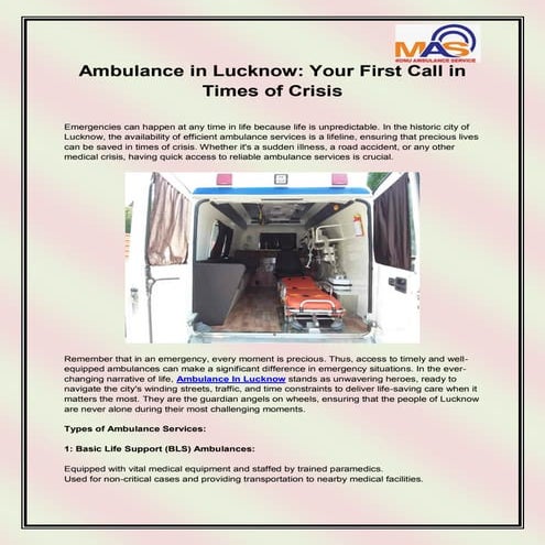 Ambulance in Lucknow (ambulanceserviceinlucknow) | PDF