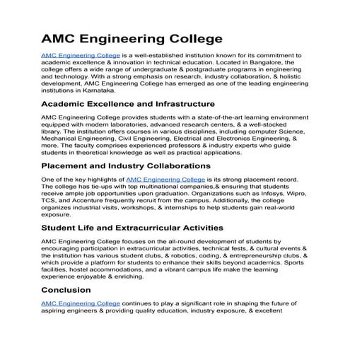 Admission Process at AMC Engineering College | PDF