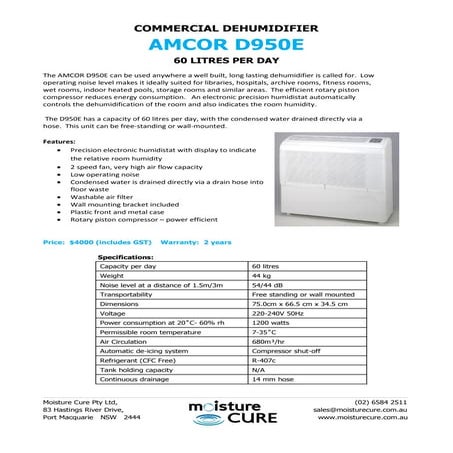 Amcor d950 e spec sheet | PDF