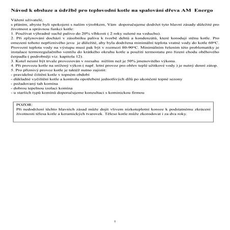 Návod k obsluze a údržbě pro teplovodní kotle na spalování dřeva AM Energo | PDF