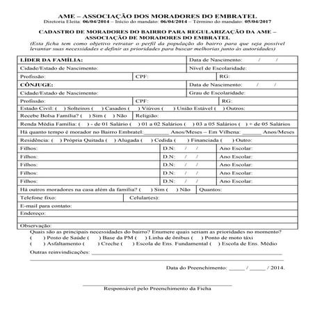 Ficha cadastral de moradores | DOCX
