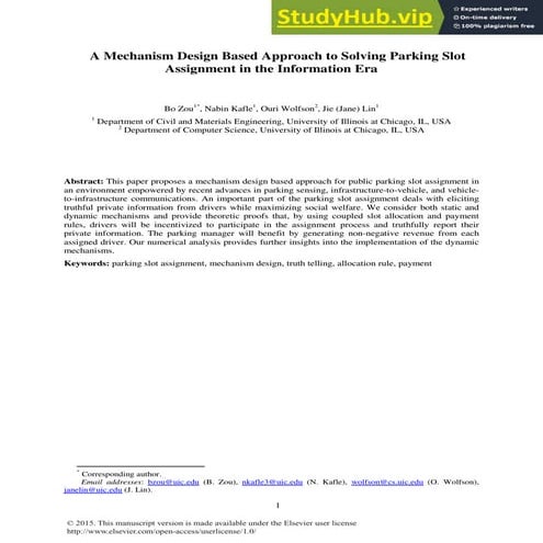 A Mechanism Design Based Approach To Solving Parking Slot Assignment In ...