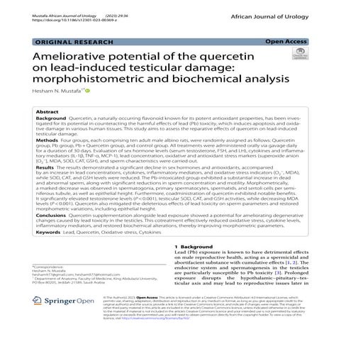 Ameliorative potential of the quercetin on lead-induced testicular ...