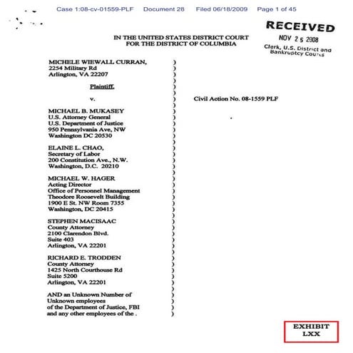 MICHELLE WIEWALL CURREN vs U.S. Department Of Justice, et al. | PDF ...