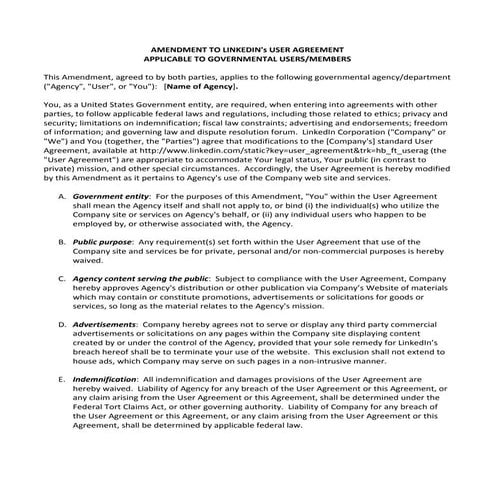 Amendment to linked in user agreement (federal) 2014-03-27 | PDF