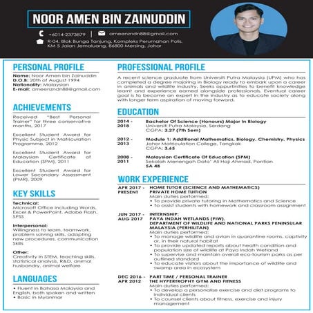 Noor Amen Resume (Biology Fresh Graduate) 2018 | PDF