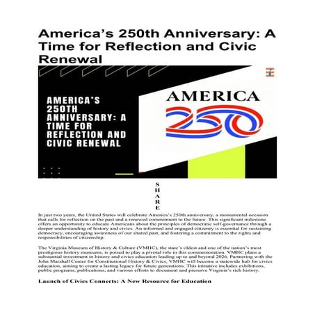 America’s 250th Anniversary: A Time for Reflection and Civic Renewal | PDF