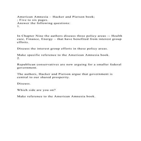 American Amnesia – Hacker and Pierson book;; Five to six pages.A.docx