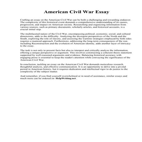 American Civil War Essay. Claremont Lincoln University | PDF