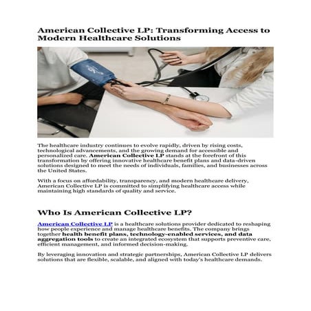 American Collective LP | Modern Healthcare Benefits & Technology | PDF