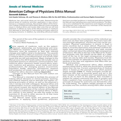 American college of physicians (ACP) ethics manual ,annals of internal ...