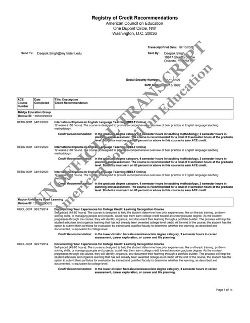 Deepak (Danny) Singh Penn Foster College Transcript July 24, 2025 | PDF