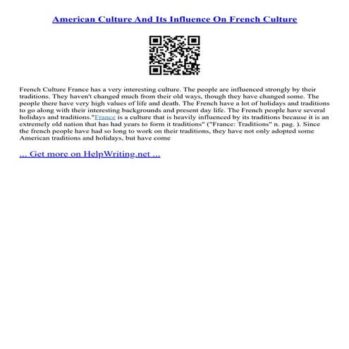 American Culture And Its Influence On French Culture | PDF
