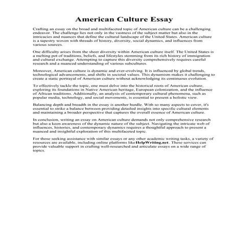 American Culture Essay. Early American Culture Essay Example Topics and ...