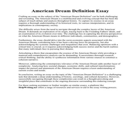 American Dream Definition Essay | PDF