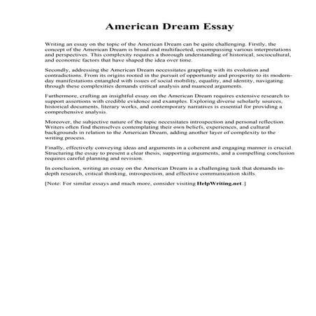 American Dream Essay. Hardin-Simmons University | PDF