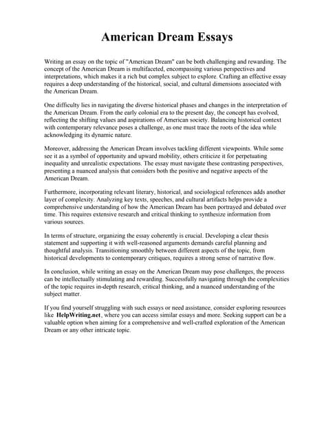 American Dream Essay. Hardin-Simmons University | PDF