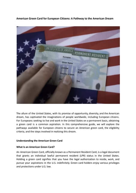 A Complete Guide You Need To Know About Green Cards In America | PPT