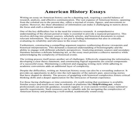American History Essays. History Essay Examples Table of contents | PDF