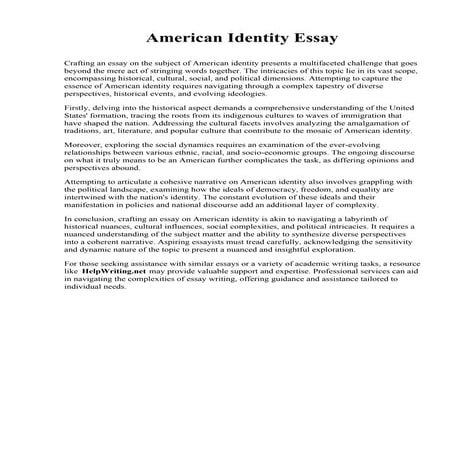 American Identity Essay. Nazarene Theological Seminary | PDF
