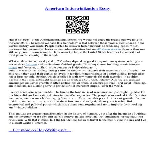 American Industrialization Essay | PDF